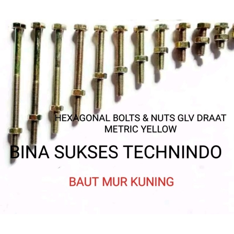 Jual M6x45 Baut Mur Hexagon Kuning BMK Hex 6x45 kunci 10 galvanis | Shopee Indonesia