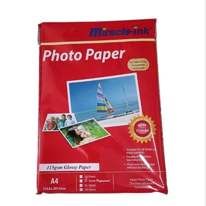 Jual kertas foto glossy inkjet printer A4 115g ( 100 lembar) | Shopee Indonesia