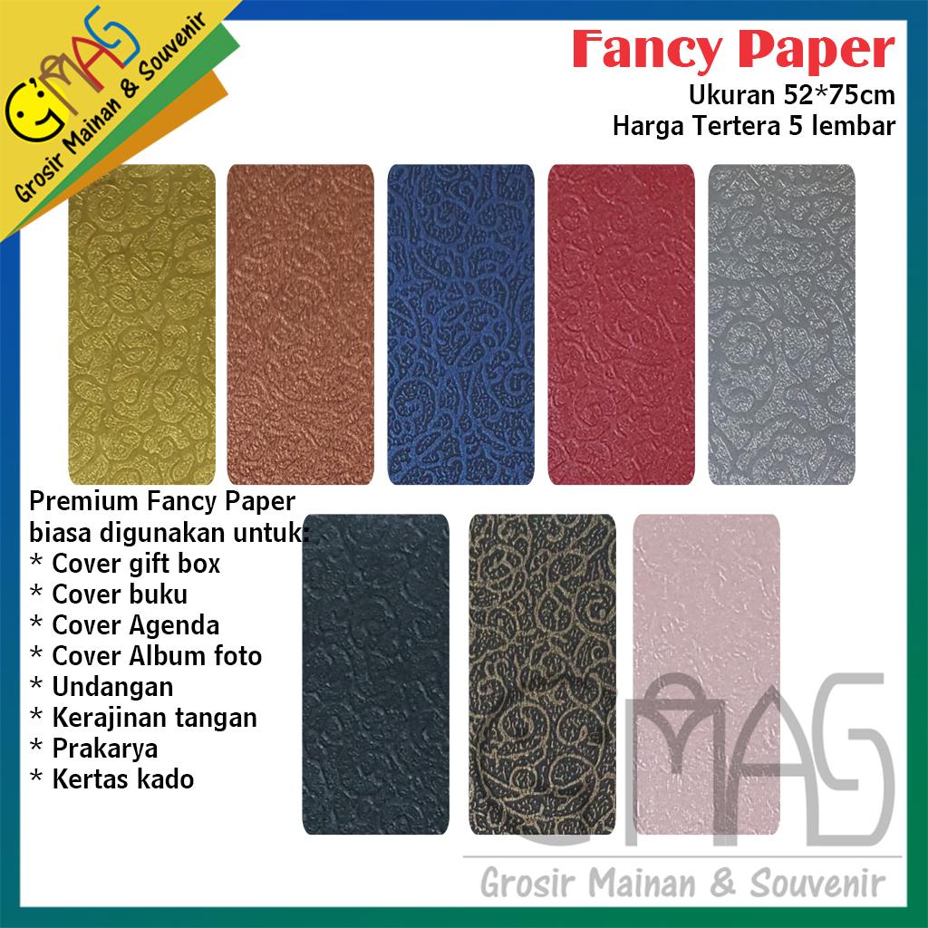 Jual Fancy paper motif 52*75cm isi 5 lembar kertas cover Embos motif ...