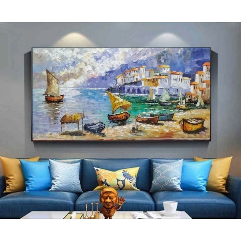 Jual lukisan kanvas perahu modern frame lukisan minimalis dinding ...