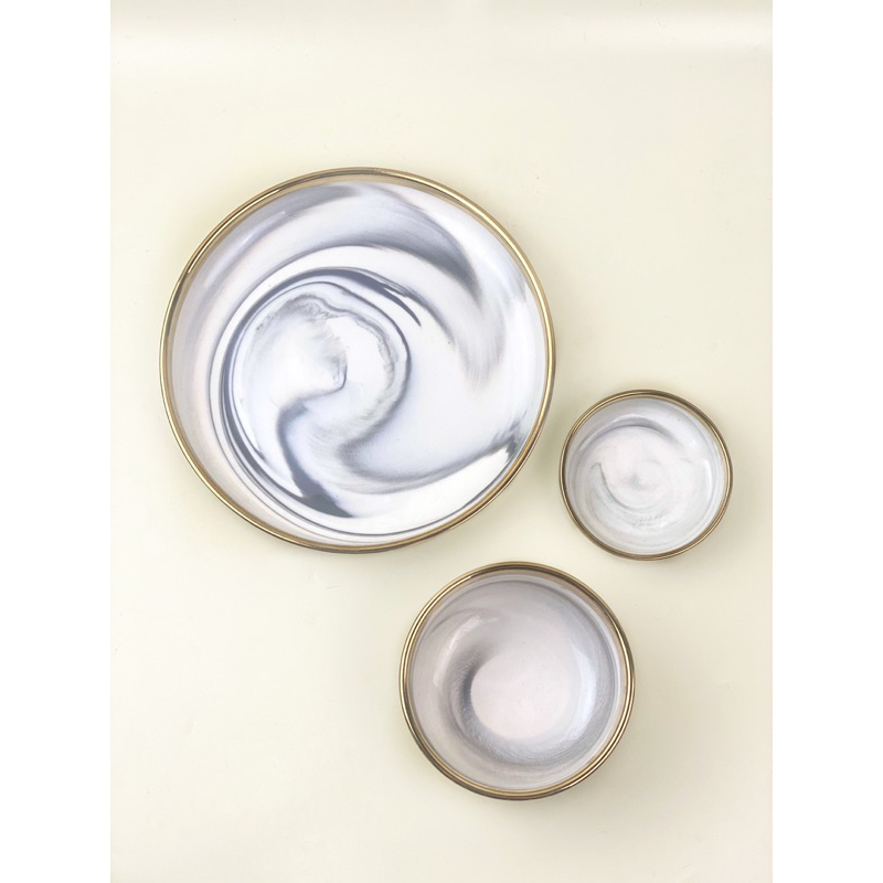 Jual ASHOME Piring Set 1 Orang Piring Makan Set Abu Marble Gold Isi 3 ...