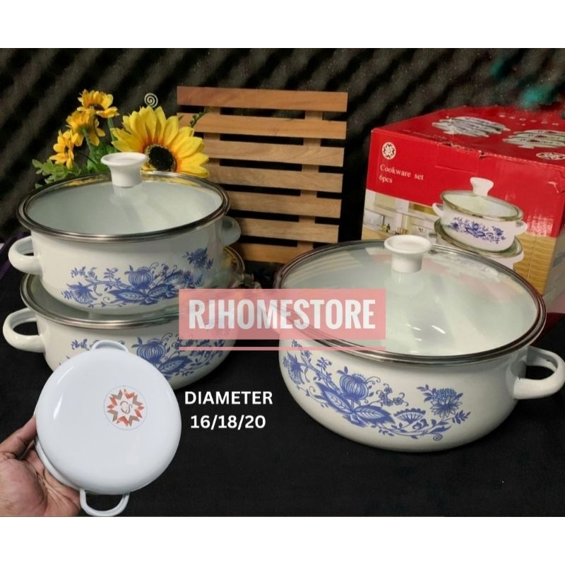 Jual Panci Set Enamel 3 Susun Motif Bunga M-244 / panci set enamel ...