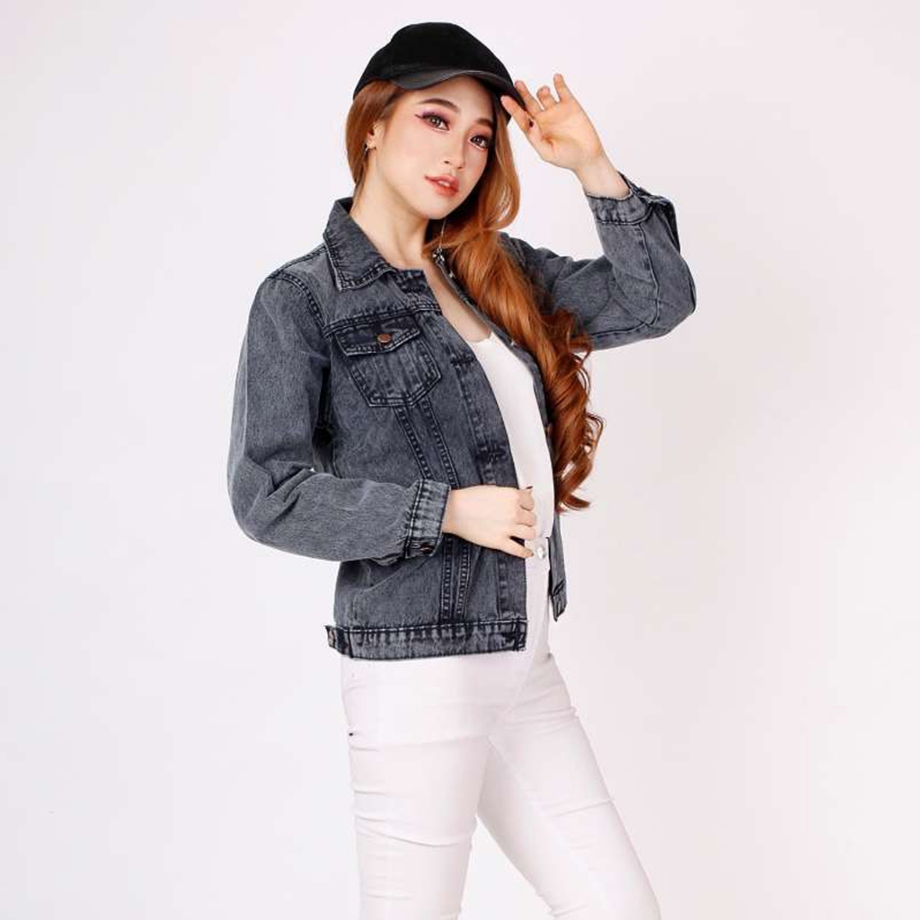 Jual Jacket Jeans Denim Cewek Snow Black / Jacket Snow Acid Wanita ...