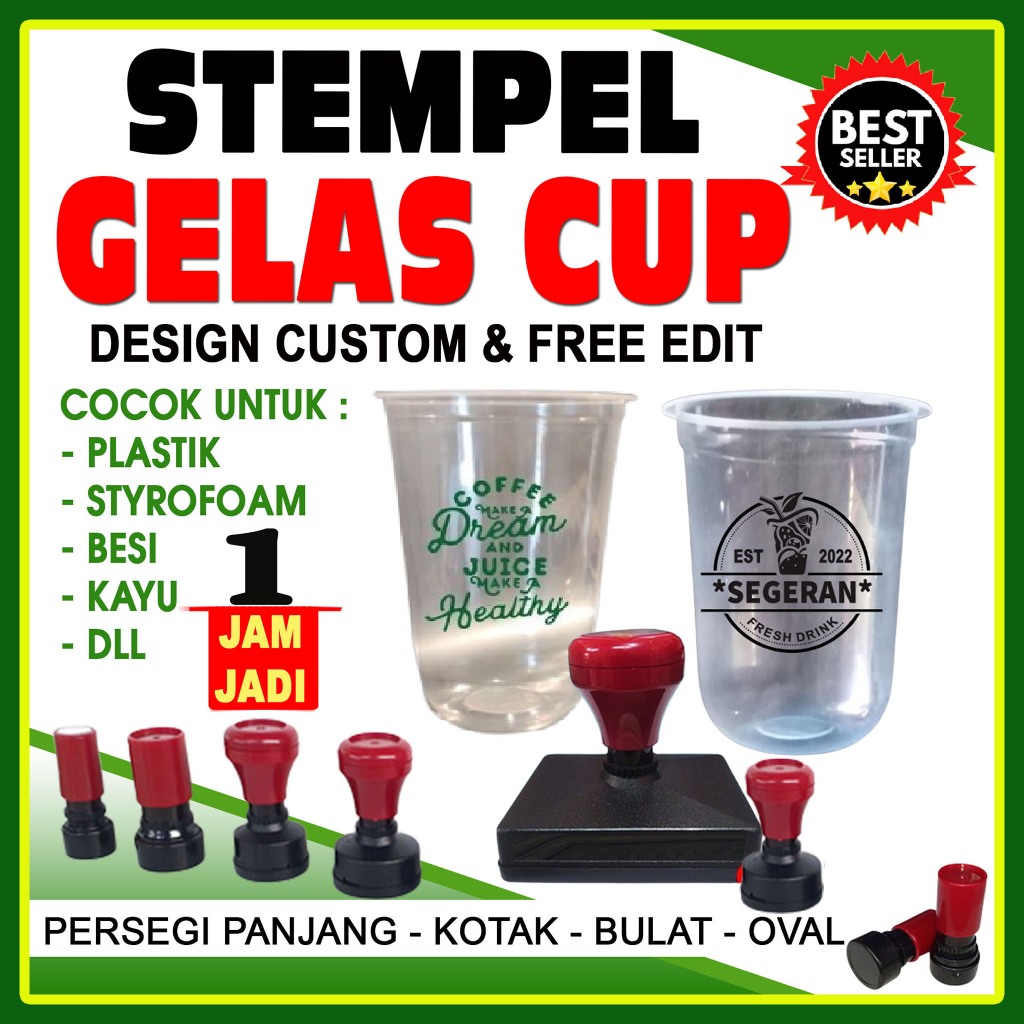 Jual stempel Gelas Cup / Plastik / Custom-Free Tinta | Shopee Indonesia