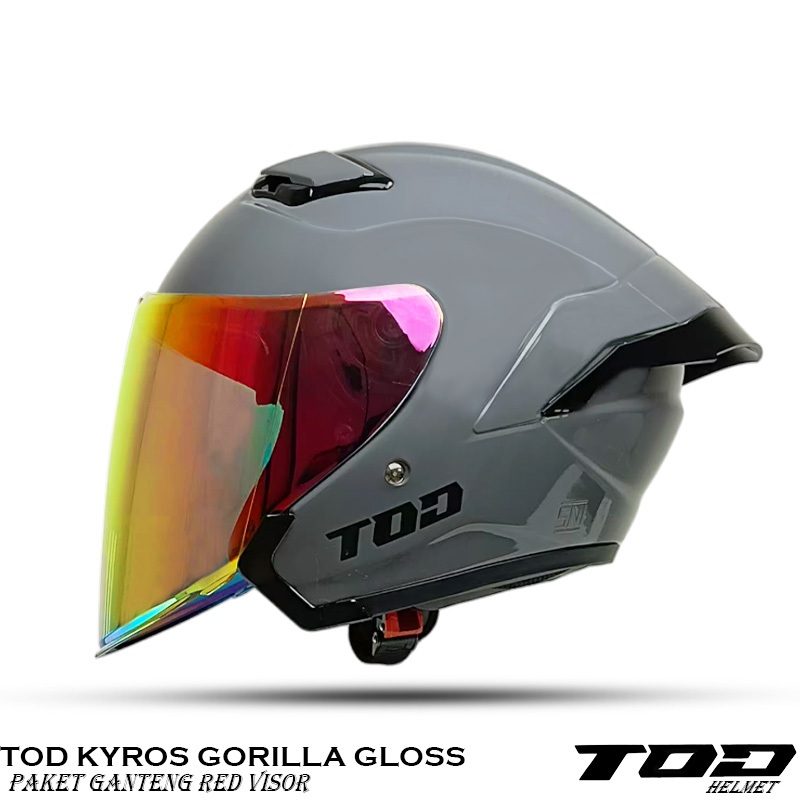 Jual HELM DEWASA HALF FACE SPOILER TOD KYROS GREY GLOSS PAKET GANTENG ...