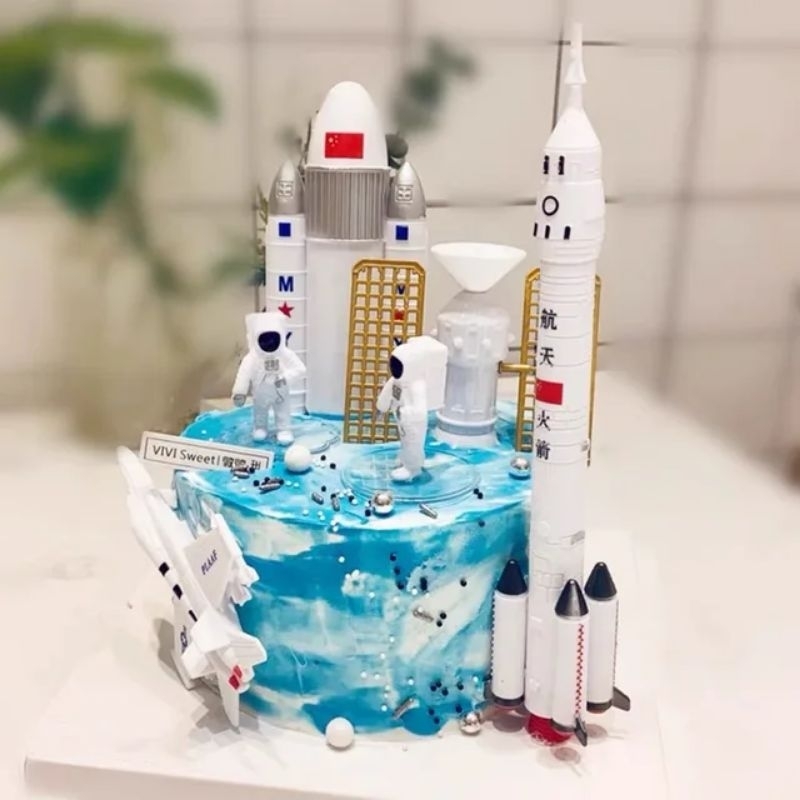 Jual 7 Pcs Topper Kue Hiasan Cake Ulang Tahun Roket Astronot Pesawat ...