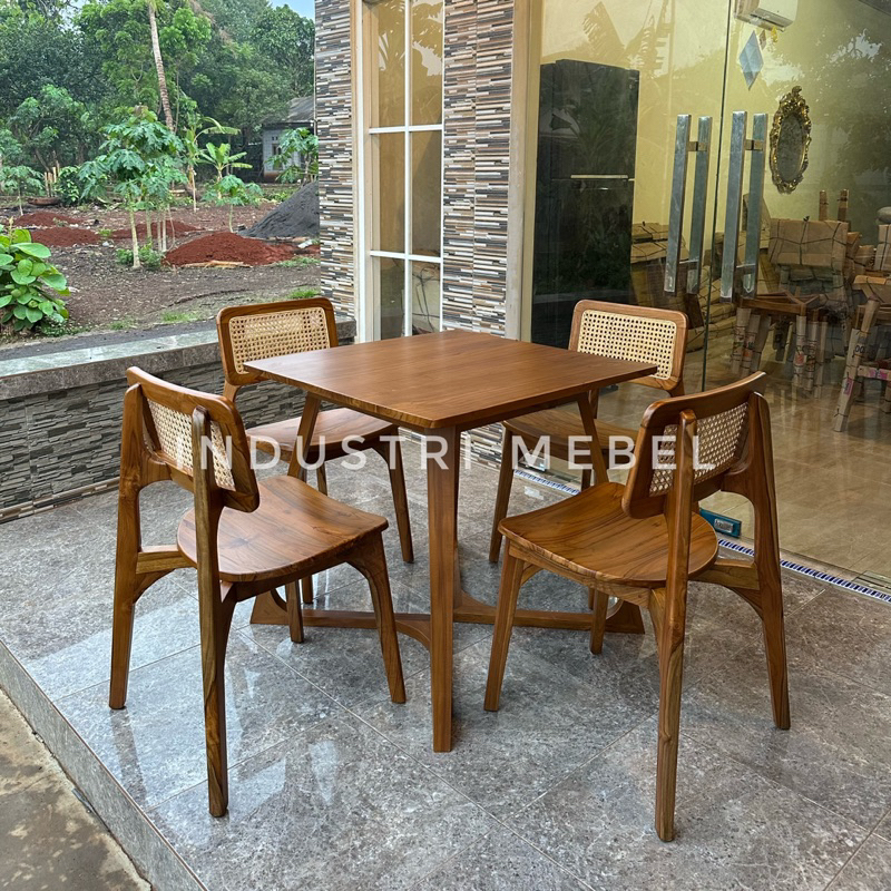 Jual Satu Set Meja Makan Cafe Jati Retro - Kursi Makan Resto TV Minimalis Modern - Kursi Cafe ...
