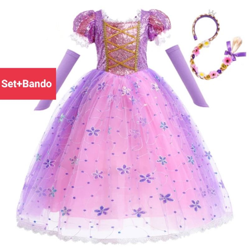 Jual Kostum Rapunzel + BANDO import mewah dress disney princess pink ...