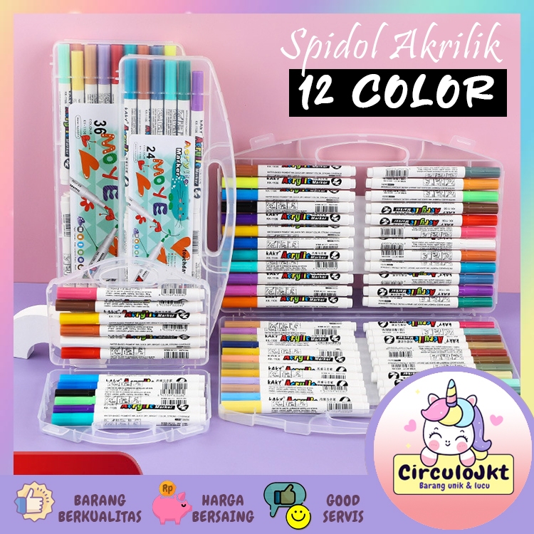 Jual 1 SET 12 WARNA SPIDOL AKRILIK MULTIFUNGSI 12 WARNA |SPIDOL WARNA ...