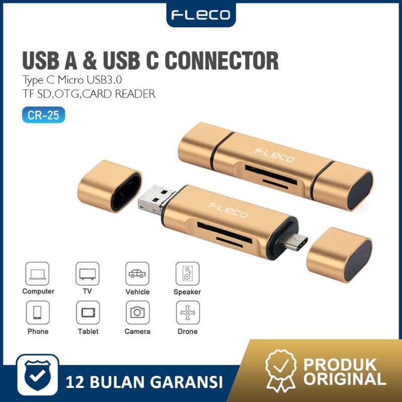 Jual FLECO CR25 OTG 3 in 1 Smart Card Reader USB 3.0 Type C/Micro Combo ...