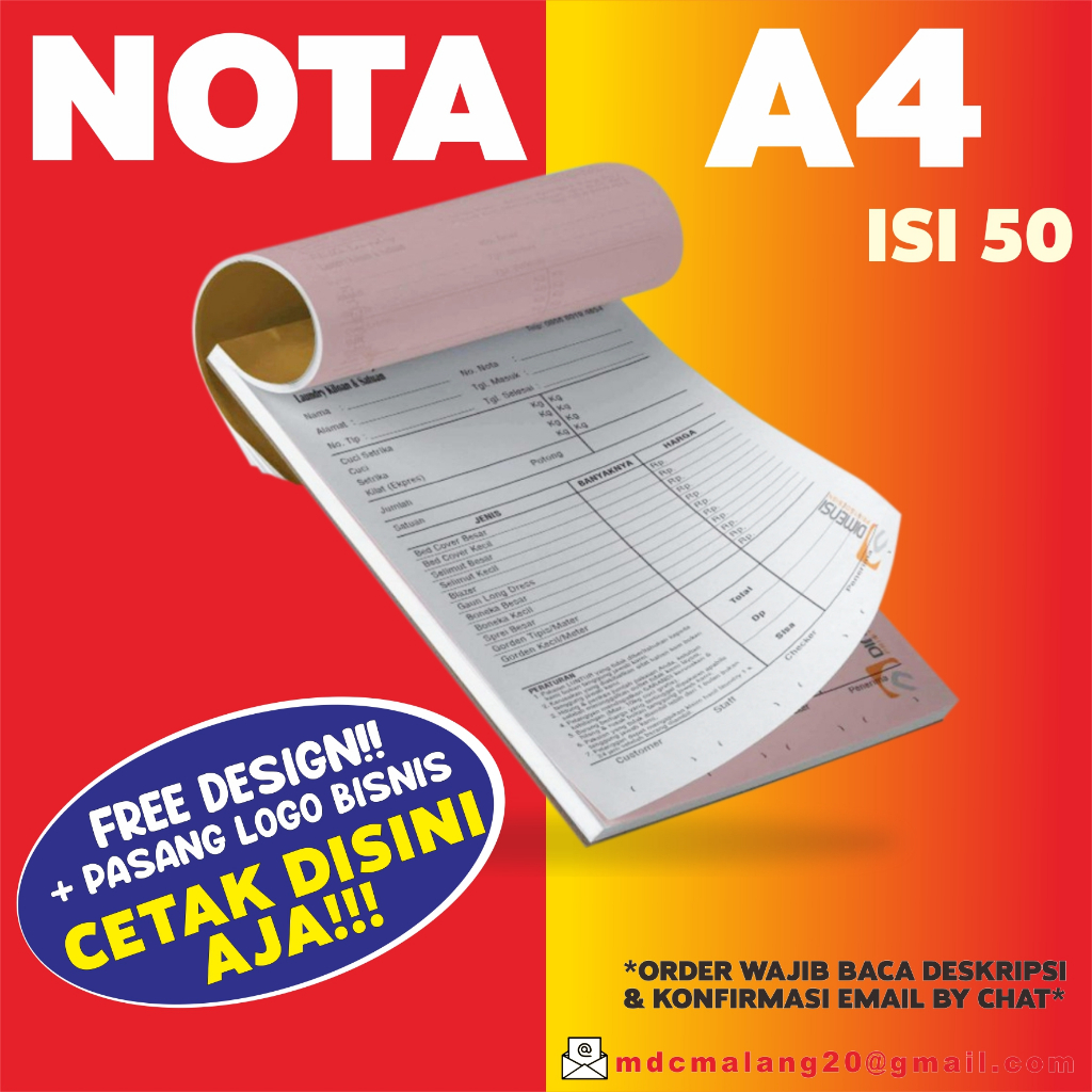 Jual NOTA 1 WARNA A4 FOLIO ISI 50 LEMBAR - CUSTOM DESAIN LOGO CUSTOMER ...