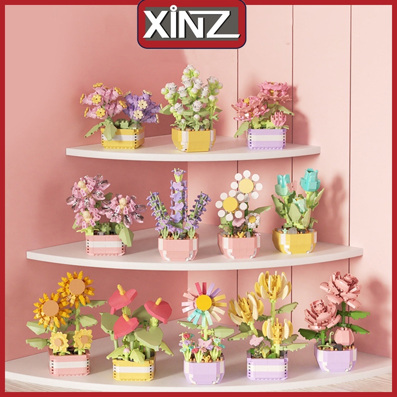 Jual XiNZ Brick Block Pot Bunga Mainan Balok Susun DIY Hadiah Ulang ...