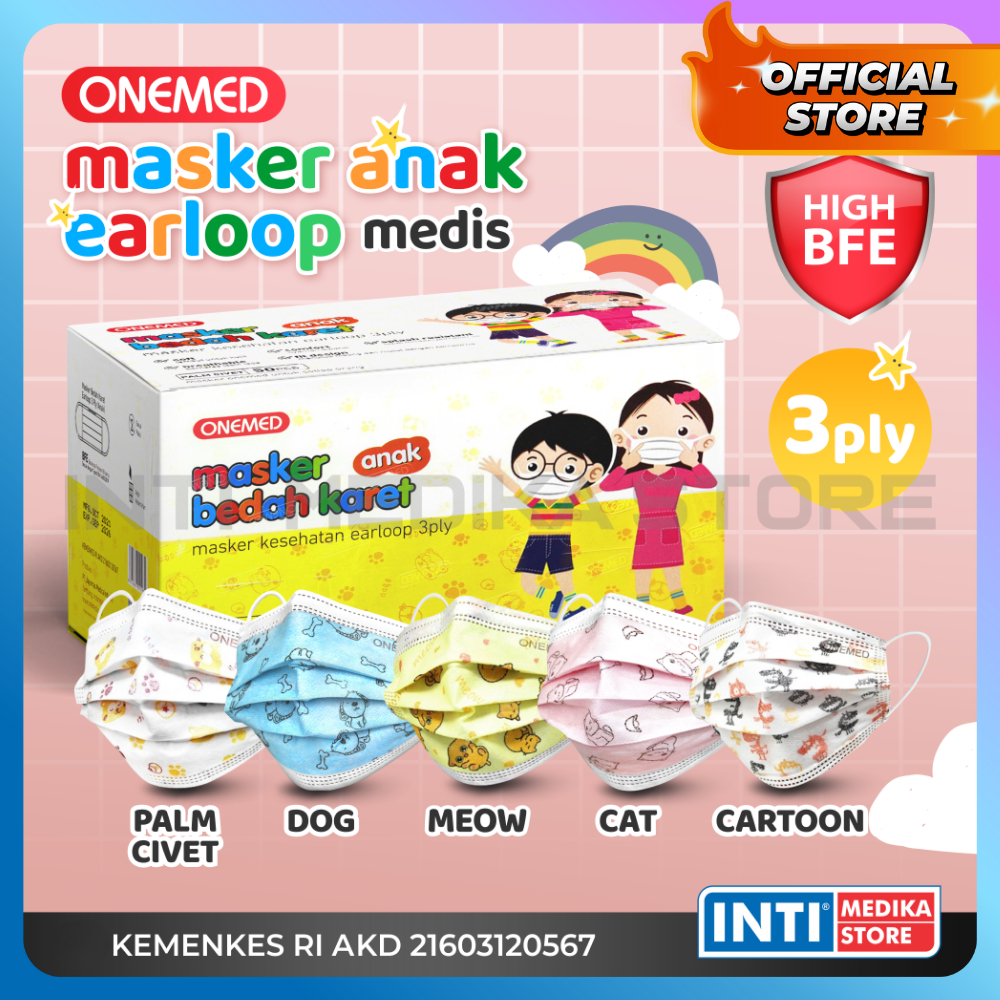 Jual ONEMED - Masker Anak Earloop 3 Ply | Masker Medis Anak | Surgical ...