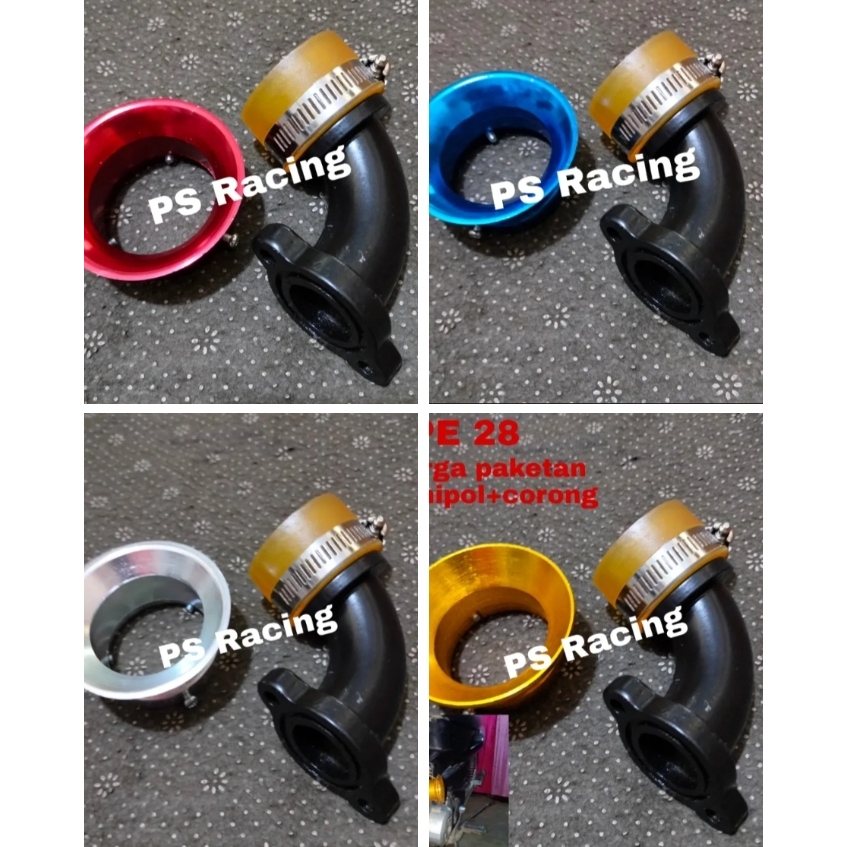 Jual (paket promo) corong karbulator pe 28+INTAKE MANIFOLD INTEK MIRING PUTAR LEHER ANGSA PE 28 ...