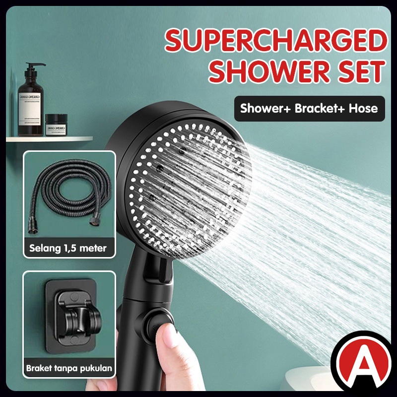Jual 5In 1 Kepala Shower Set Mandi Hitam Premium Shower Head Set 5 Mode Adjustable Shower Dengan ...