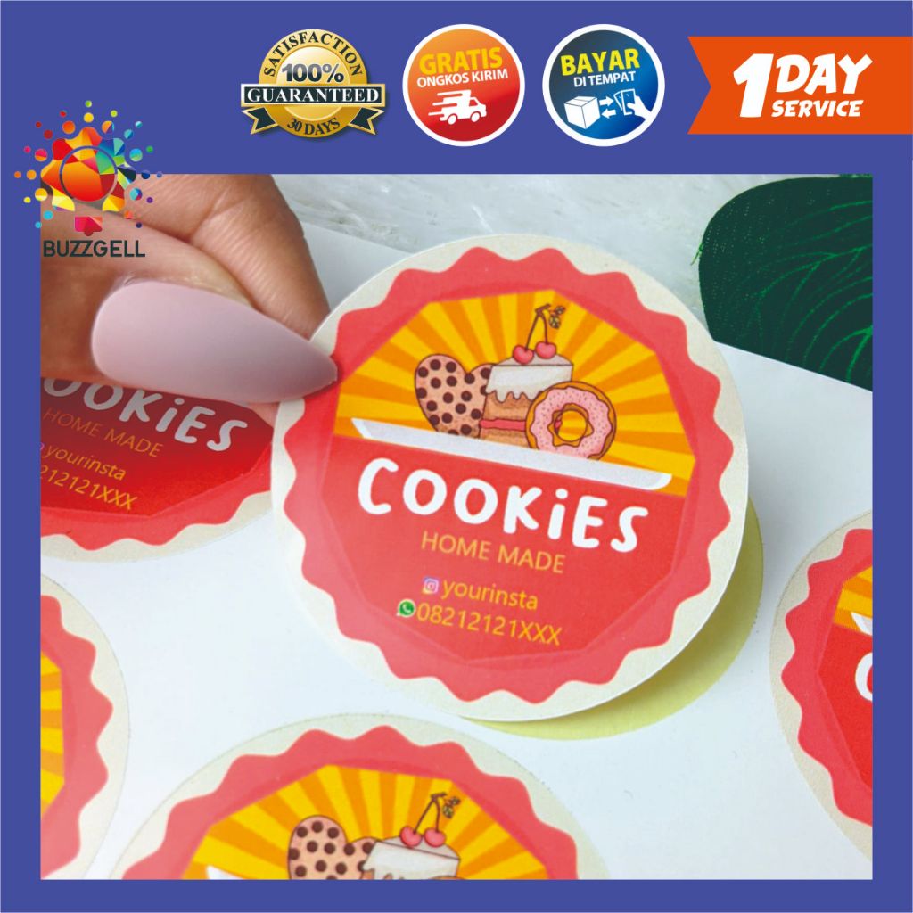 Jual Stiker Label Kue Bulat Custom Sticker Snack Kue Lebaran Toples ...