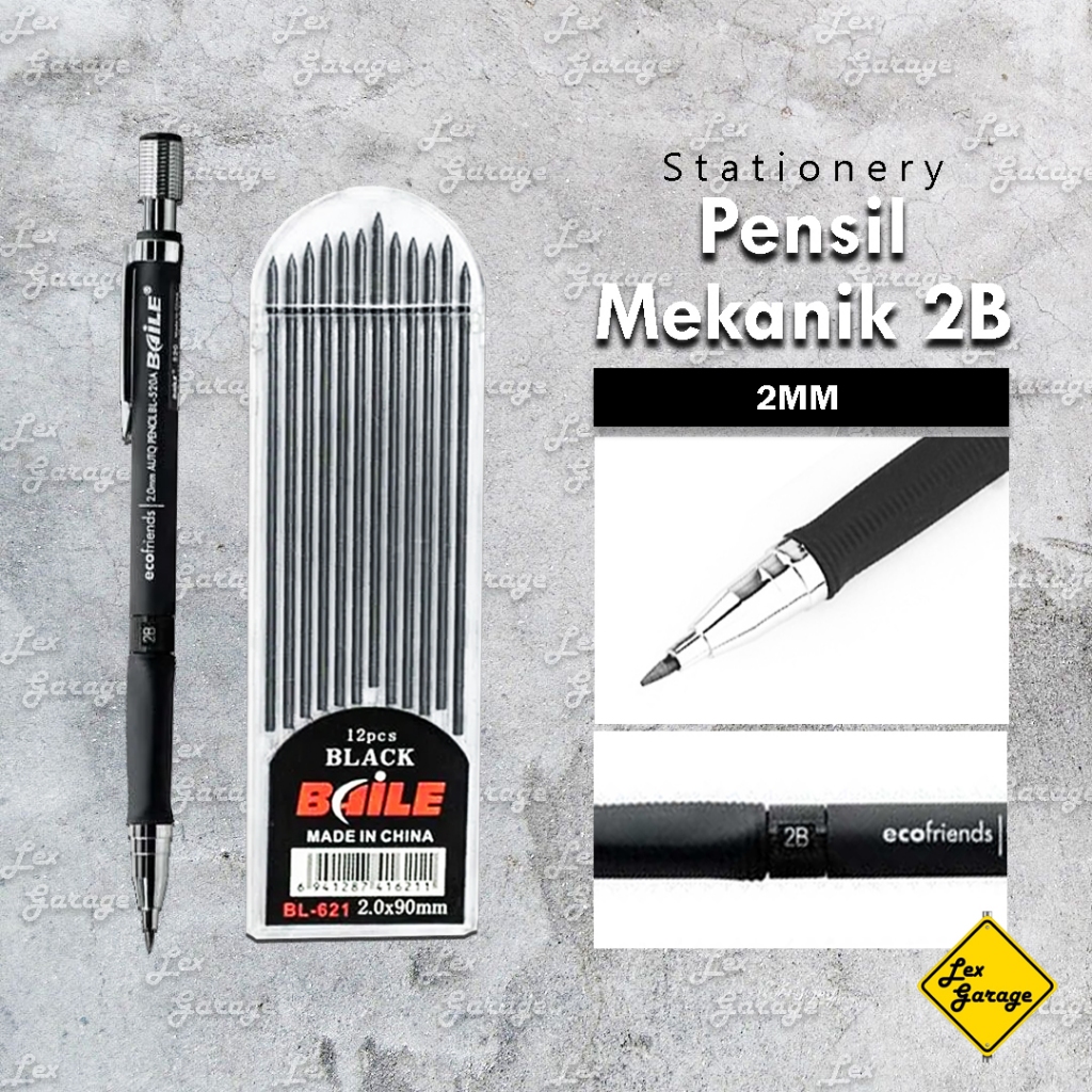 Jual Pensil Mekanik 2B Mechanical Graphite Pencil + Isi Pensil 12 pcs ...
