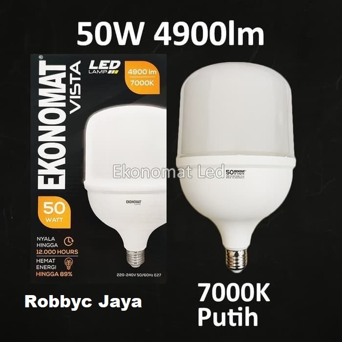 Jual Lampu Led Ekonomat Vista 50w Putih / Bohlam Led Bulb Cool Daylight 50 Watt E27 | Shopee ...