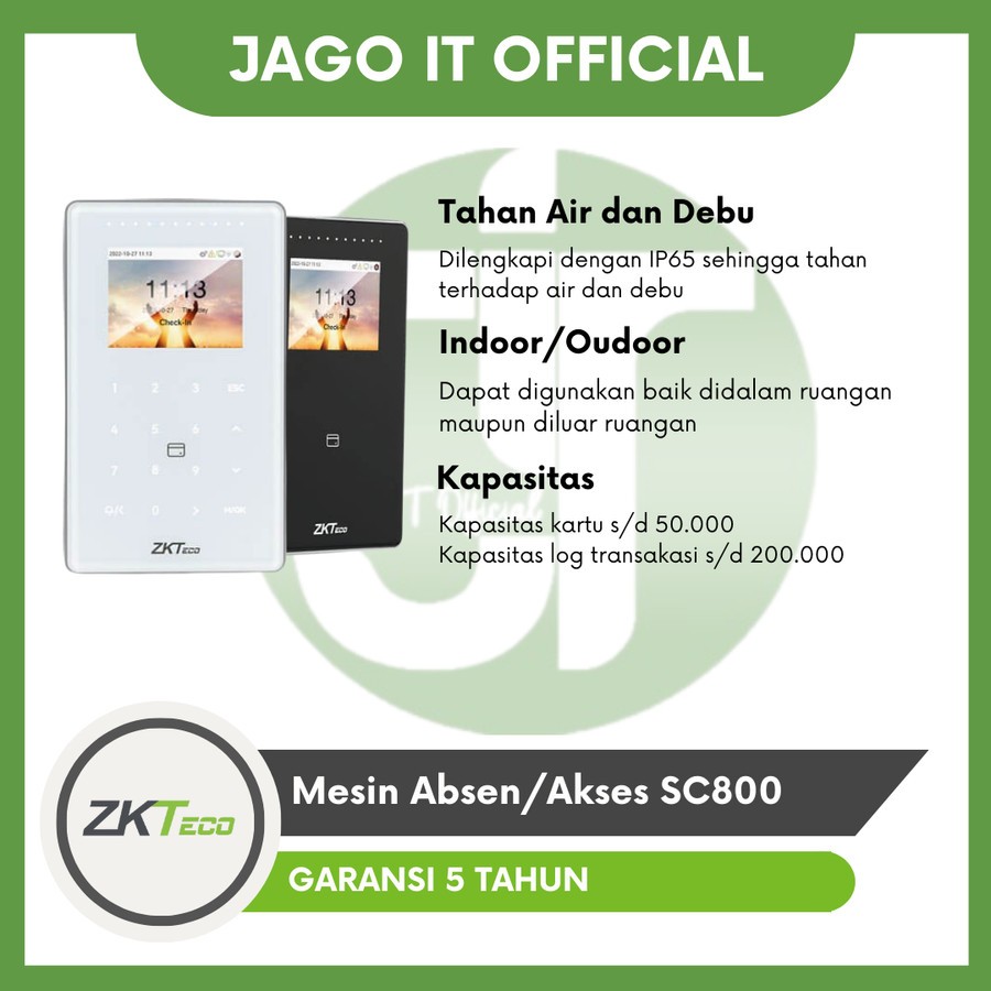 Jual Mesin Absensi | Akses Kontrol | Sidik Jari, PIN dan Kartu Zkteco SC800 | Shopee Indonesia