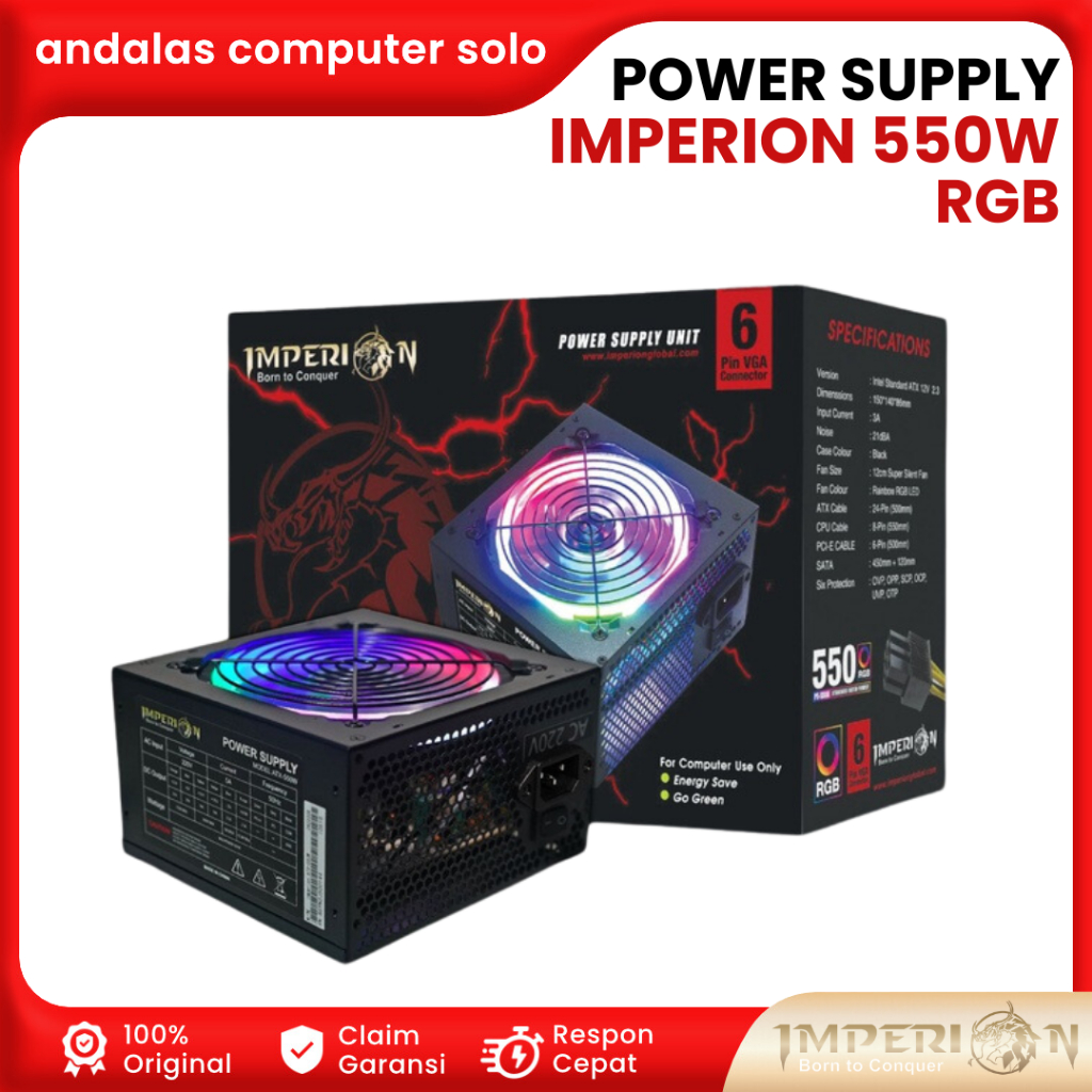 Jual Power Supply PSU Gaming Imperion 550 Watt 6 Pin RGB ATX PSU GAME | Shopee Indonesia