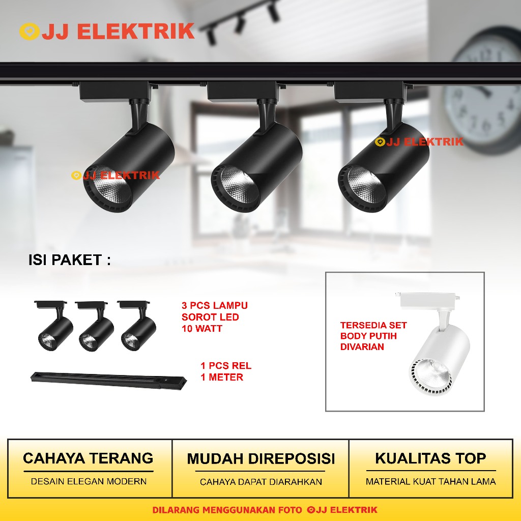 Jual Paket 3 Lampu Sorot Rel 10W Spotlight Tracklight LED Rumah Cafe Toko Kantor | Shopee Indonesia