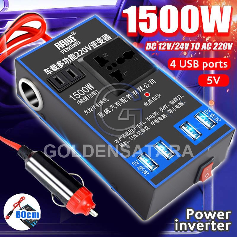 Jual 1500W Car Power Inverter DC 12V/24V To AC 220V Converter Auto Charger Converter Adapter ...