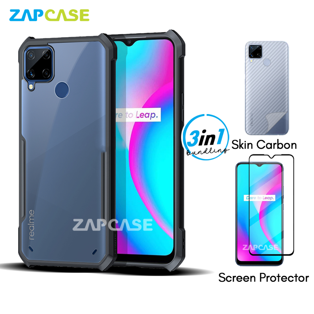 Jual 3in1 Case Realme C15 Armor Fushion Casing Free Tempered Glass dan ...
