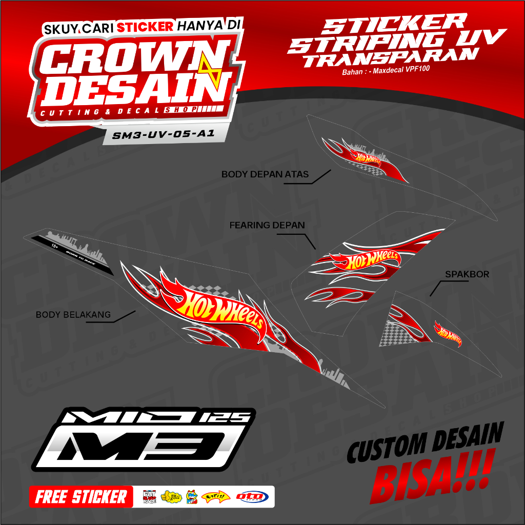 Jual Striping UV Transparan Mio M3/Mio 125 Desain Hotwheels Racing - Stiker Semifull Mio M3 ...