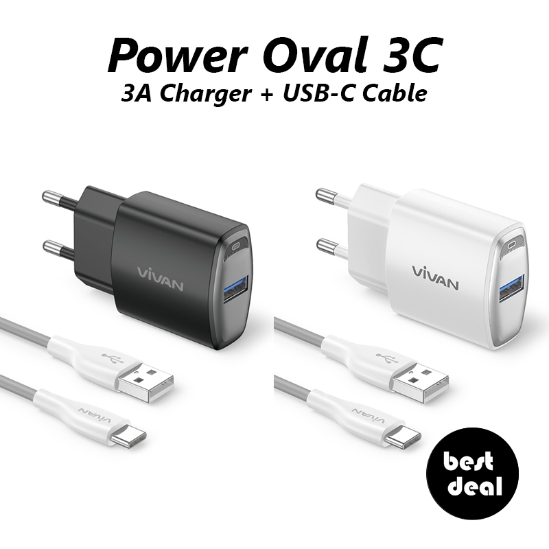 Jual Vivan Power Oval 3C 18W Charger + USB-C Cable 1M Quick Fast Charging | Shopee Indonesia