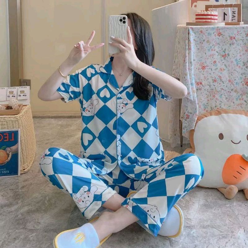 Jual Piyama Set Wanita BTS Sanrio peanuts unicorn Betty Boop Pooh Baju Tidur Celana Panjang ...