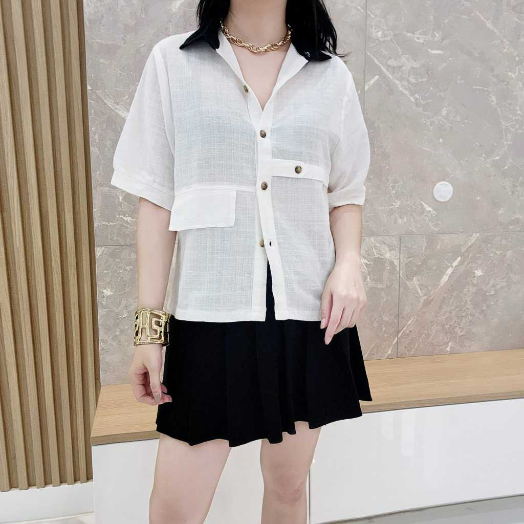 Jual Mella Basic Button Cotton Shirt | Atasan Kemeja Blouse Wanita Korean Style Kekinian Motif ...