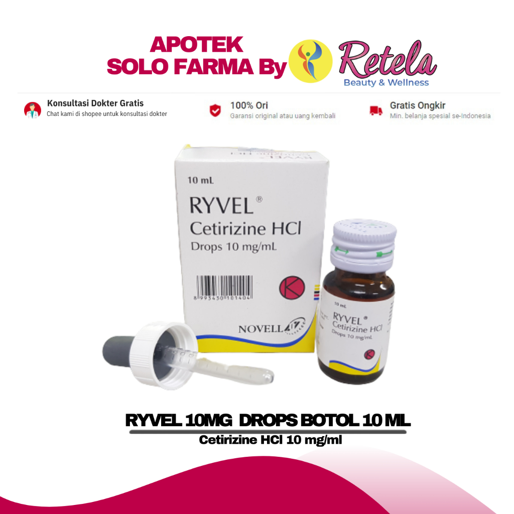 Jual RYVEL 10MG DROPS 10ML ( Cetirizine HCl 10 mg/ml ) | Shopee Indonesia