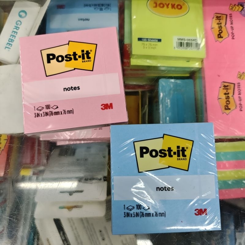 Jual post it / sticky notes 654 3M warna merah dan biru (1 pad / 100 ...
