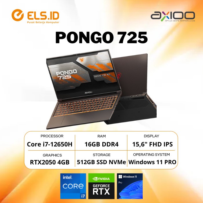 Jual Axioo Pongo 725 Intel i7 12650H 16GB SSD 512GB RTX2050 15.6" FHD ...