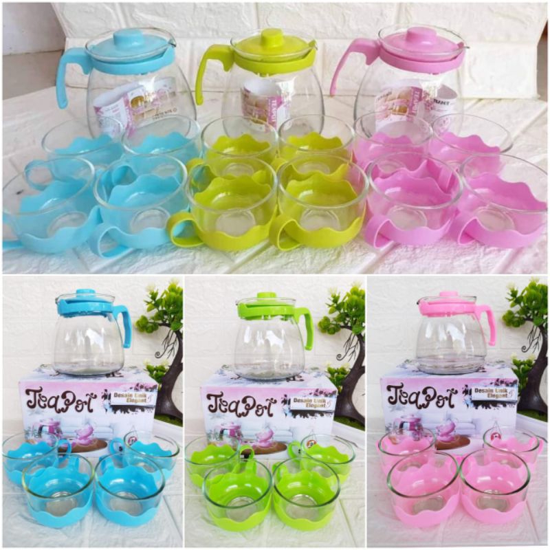 Jual teapot teko set warna/teapot 5in1/teapot pink/teapot biru/teapot ...