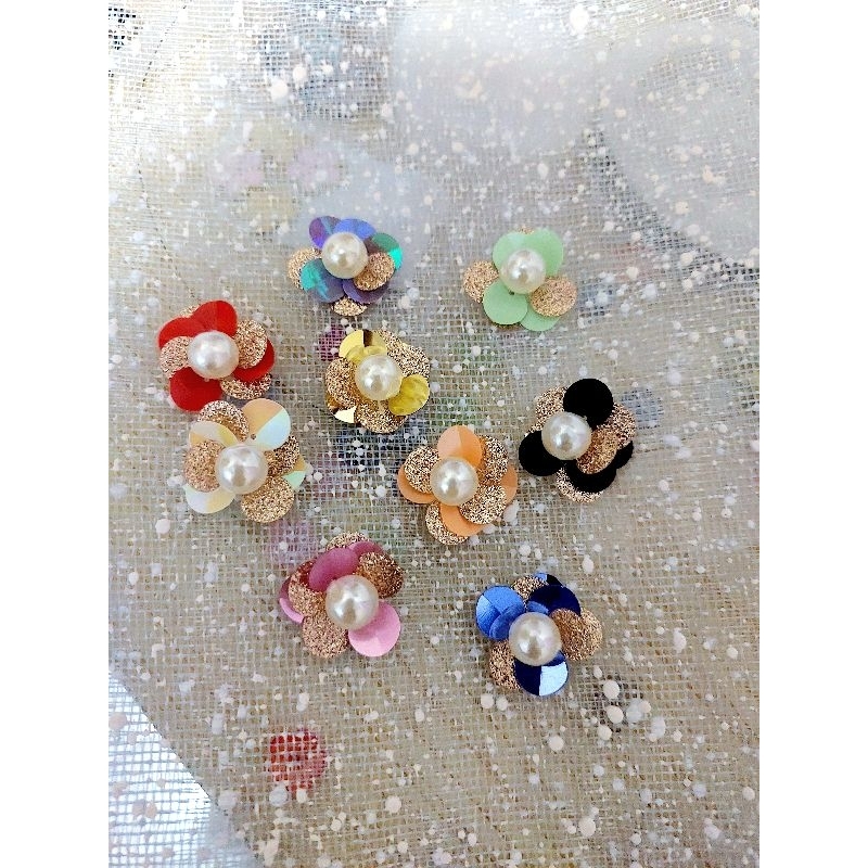 Jual aplikasi bunga payet 3d mutiara mix gliter/PER PCS | Shopee Indonesia