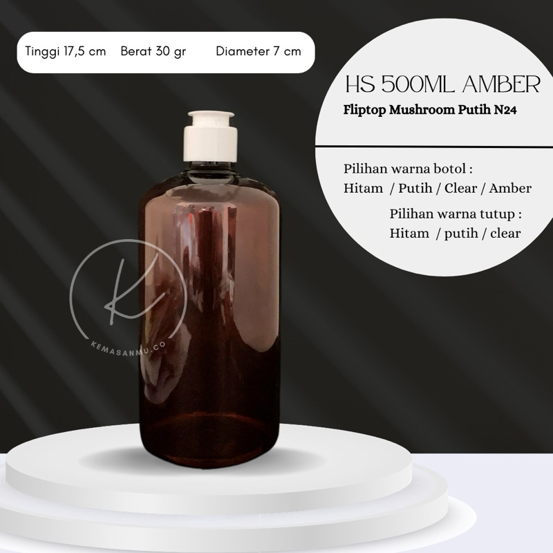 Jual BOTOL PLASTIK HS 500ML N24 AMBER TUTUP FLIPTOP MUSHROOM PUTIH ...