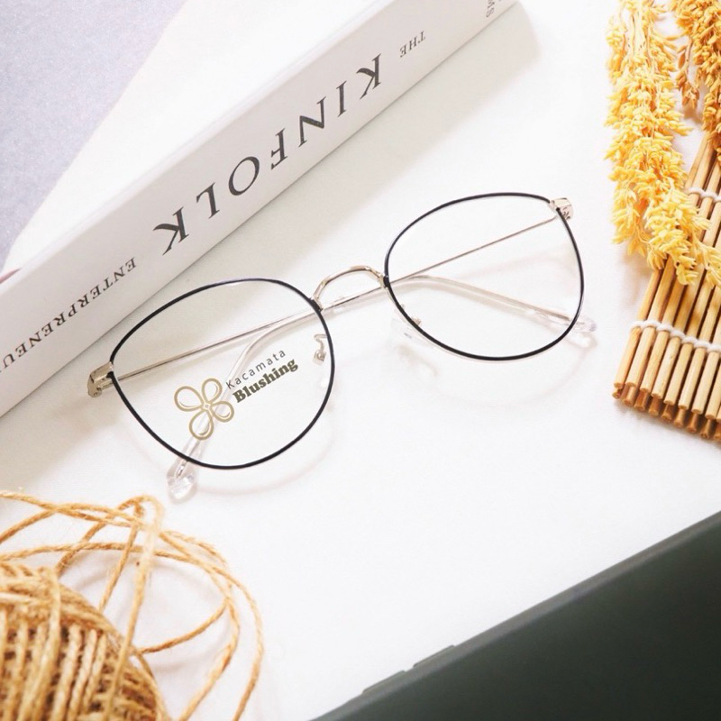Jual Kacamata Blushing - Frame Kacamata Larissa Black silver | Shopee Indonesia
