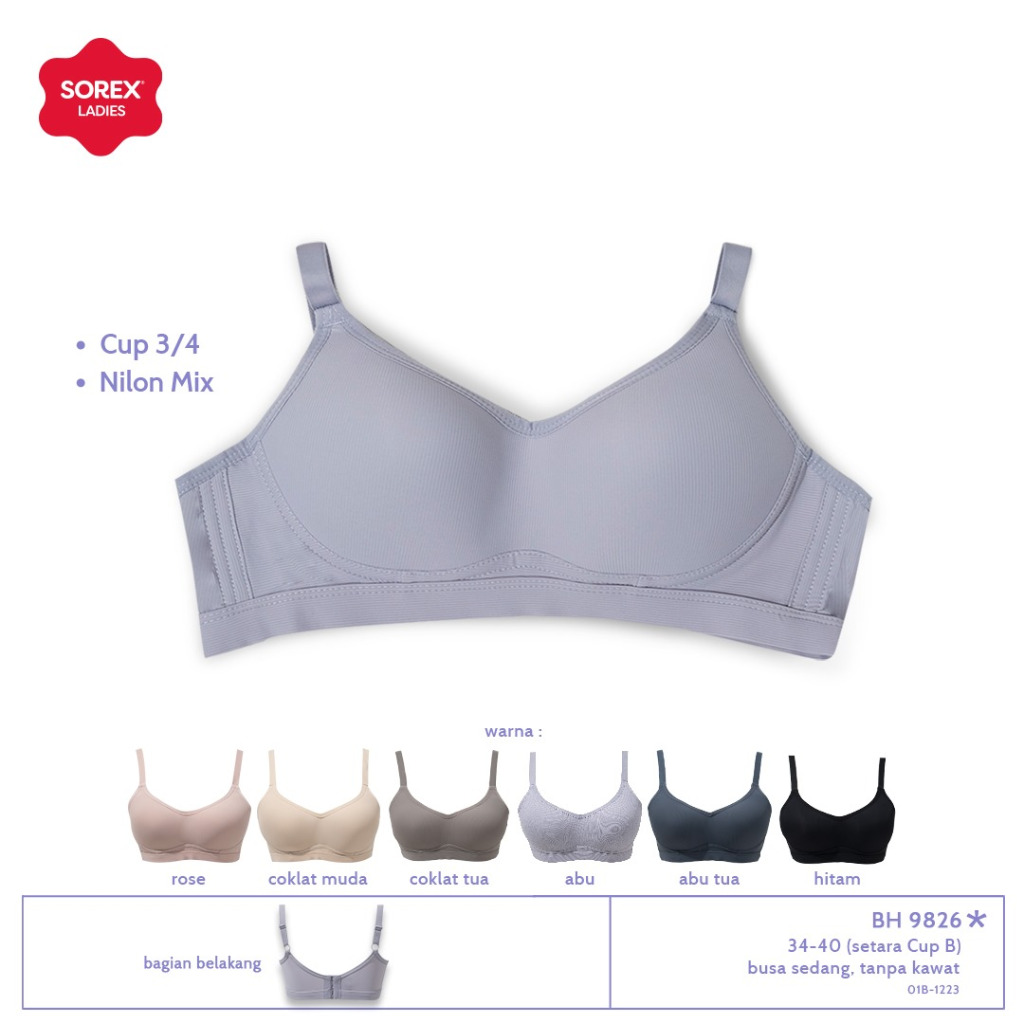 Jual Sorex Bra Tanpa Kawat Busa Sedang Kait 3 Cup B Cup 3/4 Nilon Mix ...