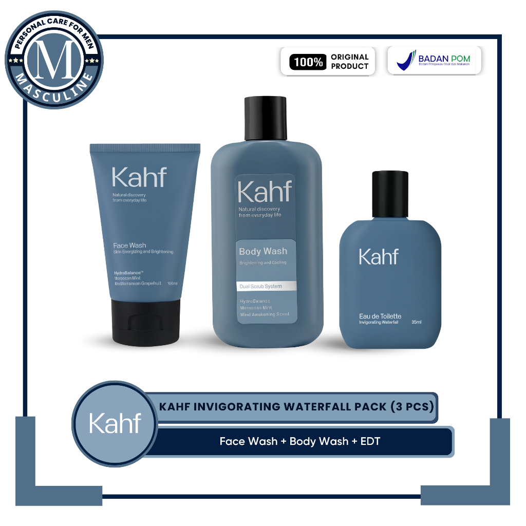 Jual Kahf Invigorating Waterfall Pack - Face Wash, Body Wash, & EDT (3 ...