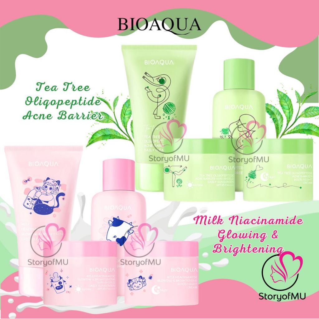 Jual BIOAQUA PAKET SKINCARE Milk Niiacinamide Glowing & Brightening ...