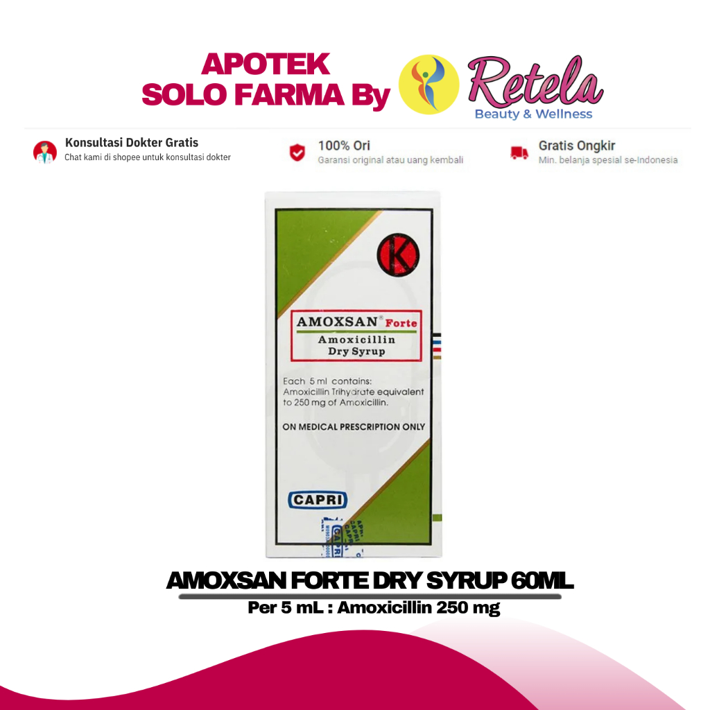 Jual AMOXSAN FORTE DRY SYRUP 60ML ( Per 5 mL : Amoxicillin 250 mg ...