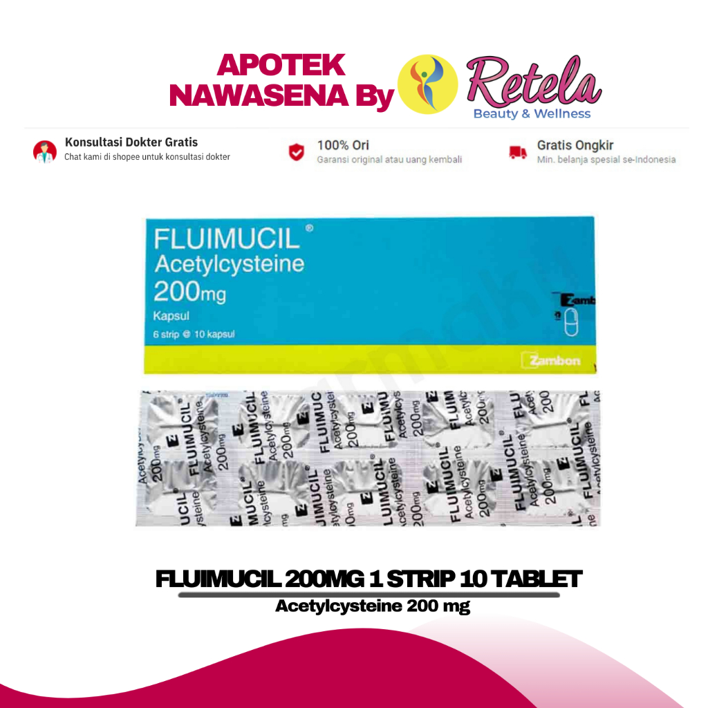 Jual FLUIMUCIL 200MG 1 STRIP 10 TABLET ( Acetylcysteine 200 mg ...
