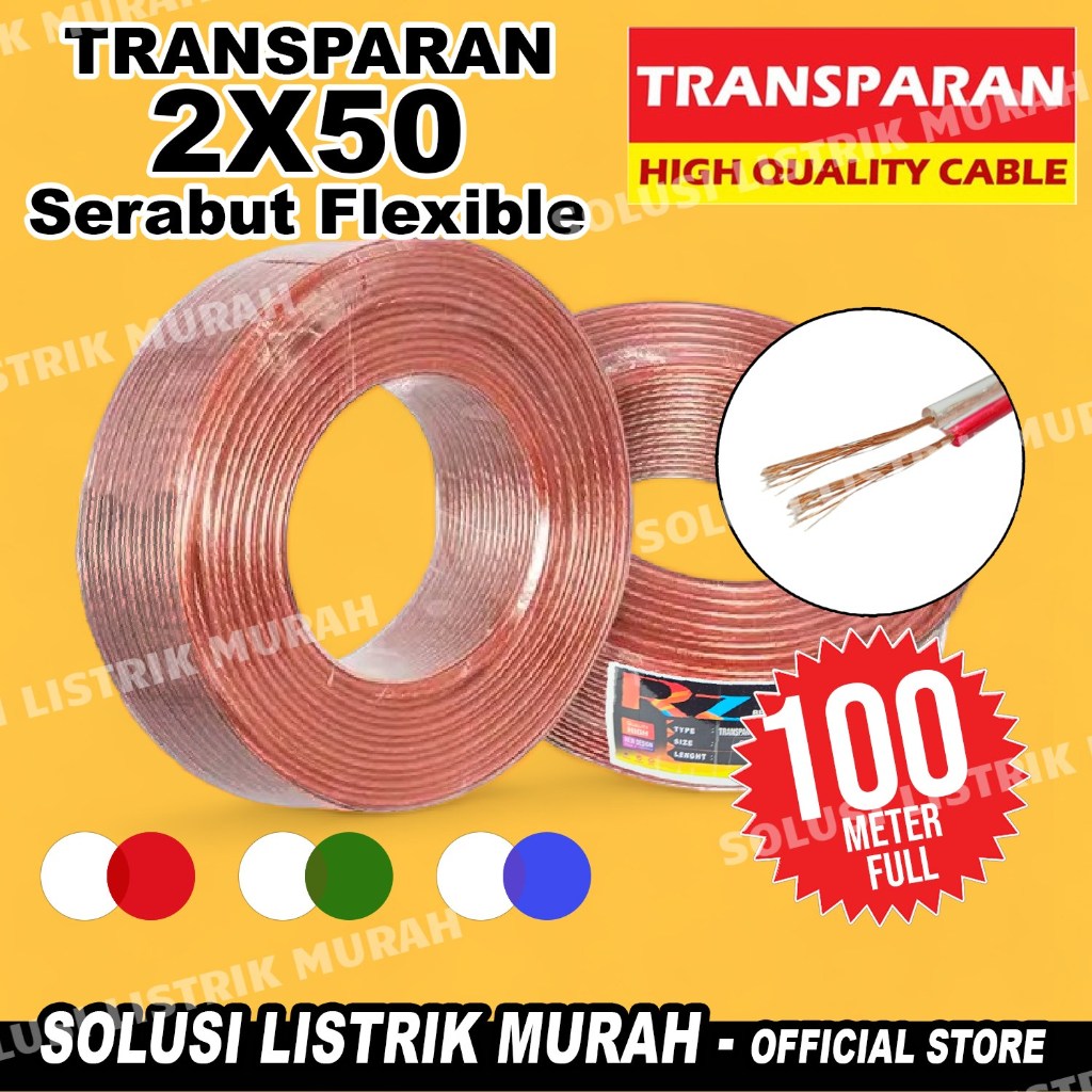 Jual Kabel Listrik Transparan Kabel Serabut 2x50 Roll 100 Meter FULL Kabel Monster 2 x 50 Kabel ...