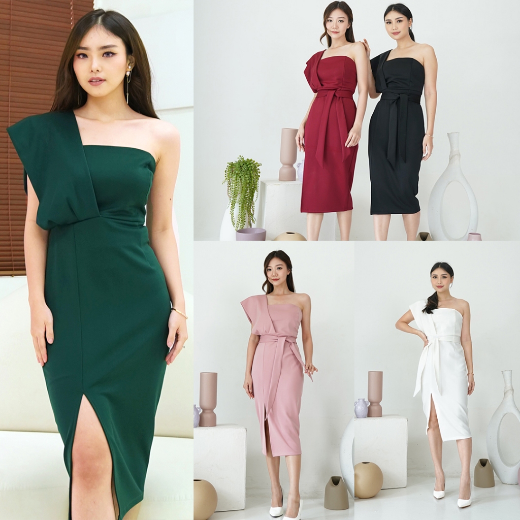 Jual Midi Dress Scuba Premium Wanita Elegant Party Korean Style One ...