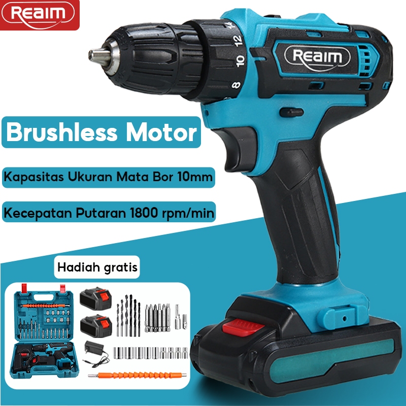 Jual Reaim 198VF Mesin Bor Impact Drill Brushless10mm bor listrik Mesin ...