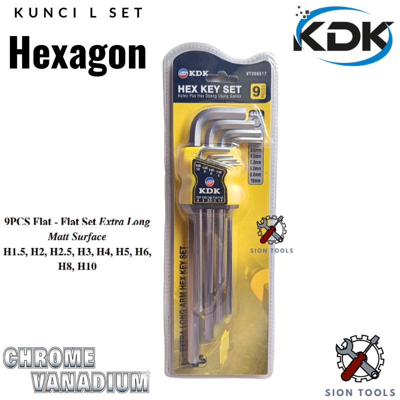 Jual KDK KUNCI L SET PANJANG HEXAGONAL 9 PCS 1,5 - 10 MM EXTRA LONG HEX ...