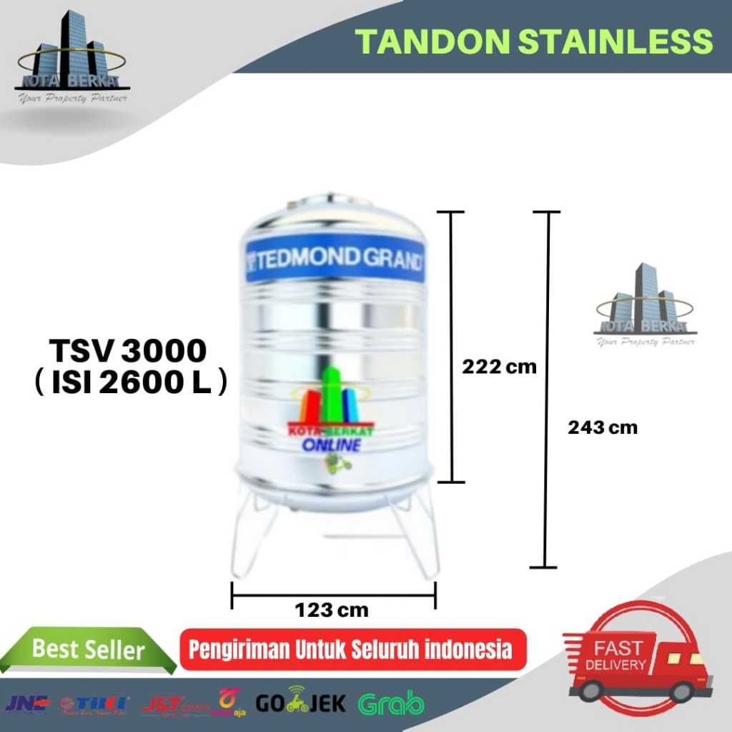 Jual TANDON/ TANGKI AIR STAINLESS TEDMON GRAND TSV 3000 Volume 2600L ...