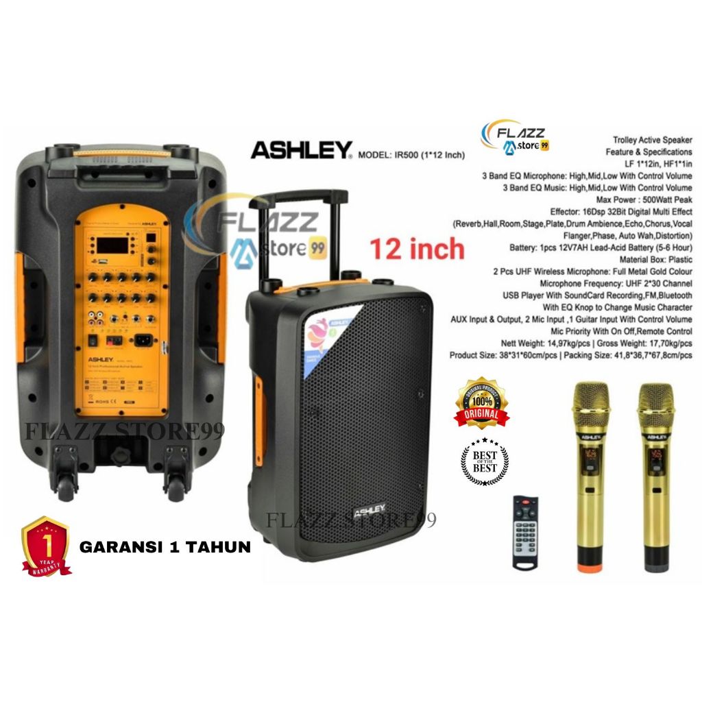 Jual Speaker portable ashley ir500 ir 500 12 inch ORIGINAL | Shopee ...