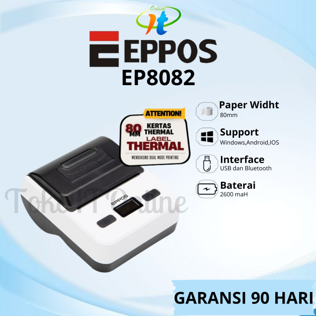 Jual Printer Bluetooth Portable 80mm Eppos EP8082 RPP02N Dual Mode Cetak Struk dan Resi EP 8082 ...